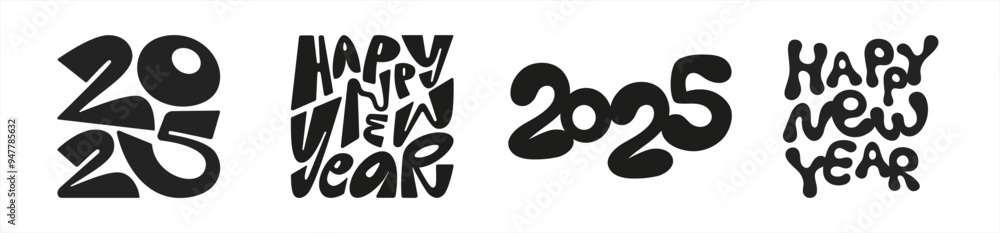 Happy New Year 2025 shapeshifting graffiti lettering set, typographic ...