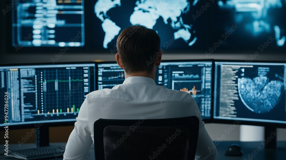 Cybersecurity Specialist: A lone figure, a cybersecurity expert ...