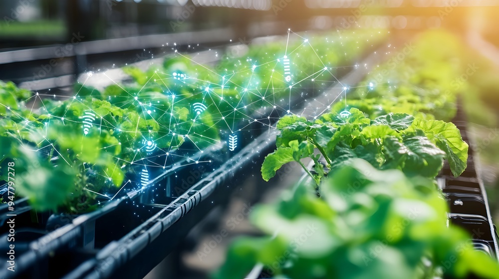 Photograph showcasing IoT sensors tracking and analyzing the growth of ...