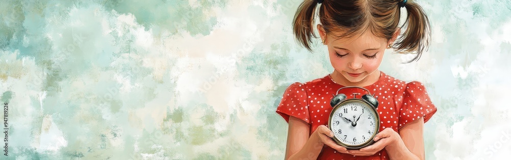 Determined Child Checking Time on Watch in Vintage Setting Stock ...