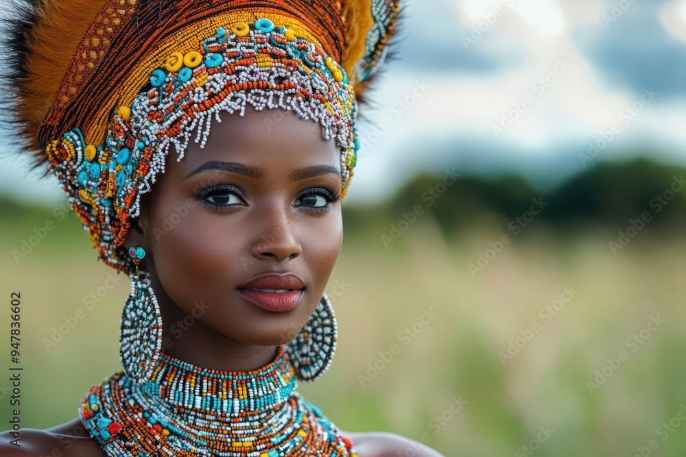 proud zulu woman in traditional attire vibrant beadwork and intricate ...
