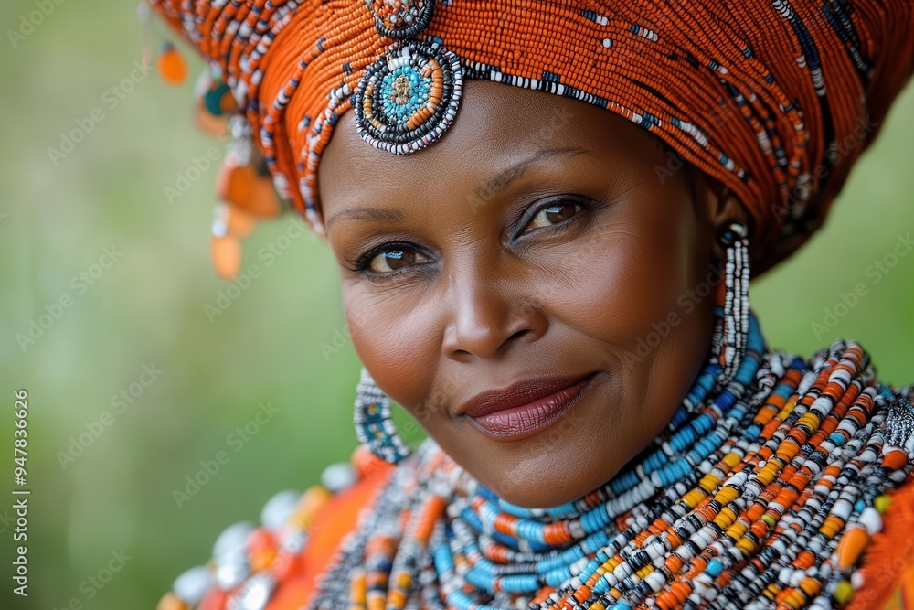 proud zulu woman in traditional attire vibrant beadwork and intricate ...