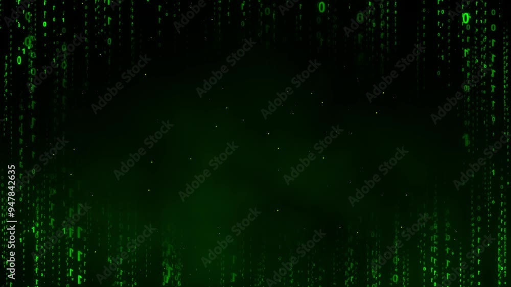 Animated green matrix background with glowing numbers and central copy ...