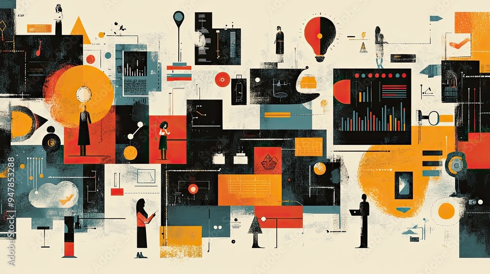 16. Graphic showing a blend of old-fashioned analog and modern digital ...