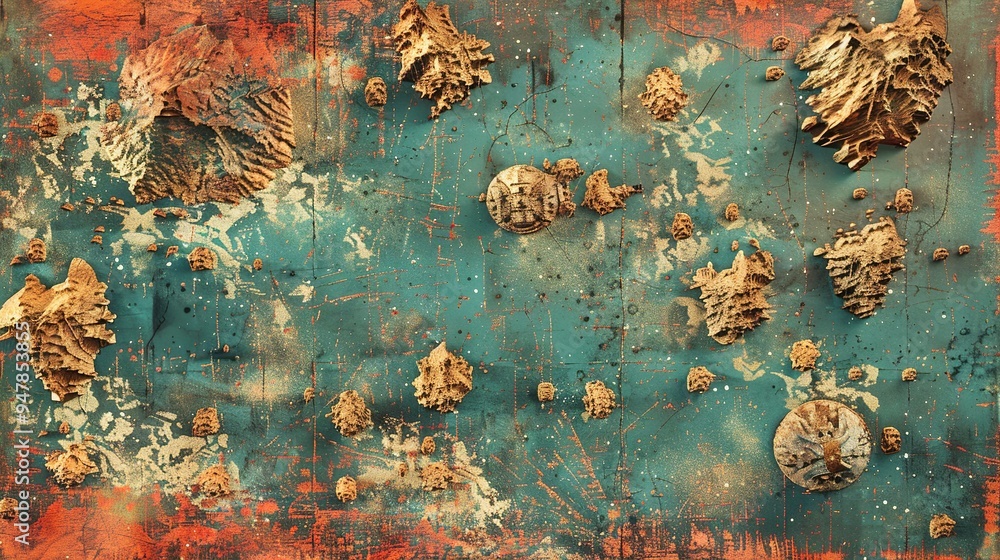 Vintage pirate treasure map of the seven seas with islands and seas in ...