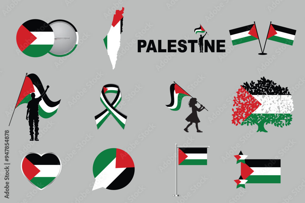 Flag of Palestine Set, original and simple Palestine flag Bundle ...