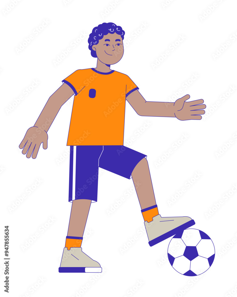 African american boy playing football 2D cartoon character. Little ...