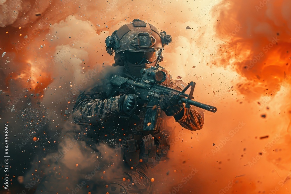 Special forces operator breaching a door with explosives. Stock ...