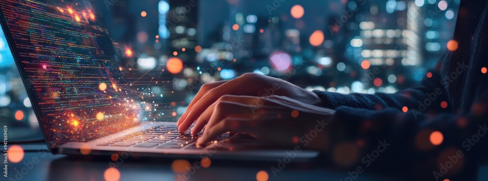 Big data engineer implementing data lakes in server room background ...