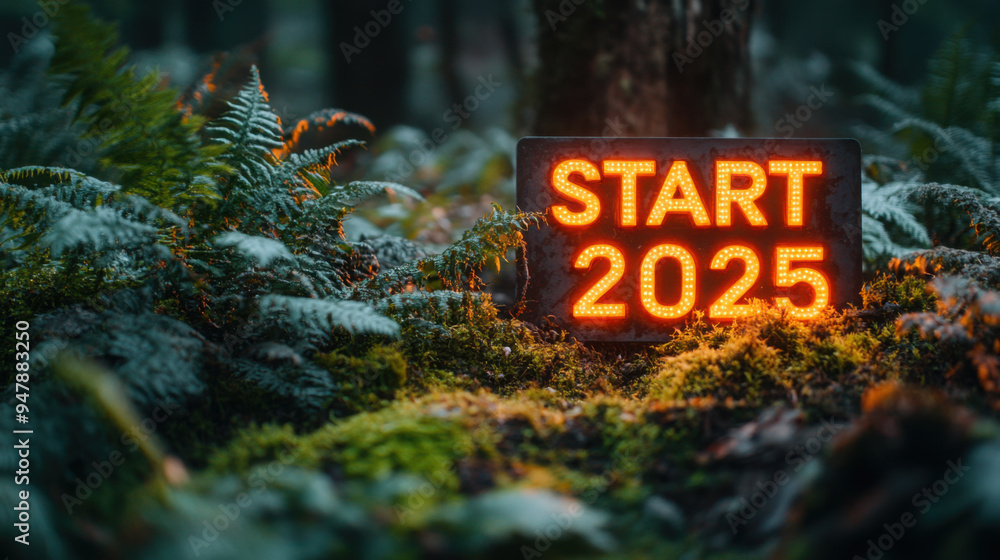 "START 2025" is everywhere. 2025 is written with LED lights. Stock ...