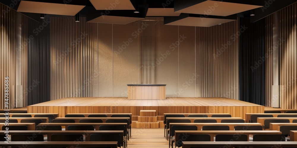 an empty graduation stage with a neutral background and space for ...