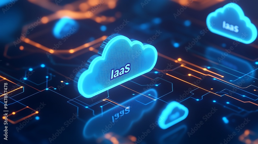 3D illustration of cloud computing with IaaS (Infrastructure as a Service) concept, showcasing ...