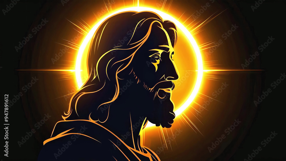 Jesus Christ Silhouette Portrait with Halo on Dark Background ...