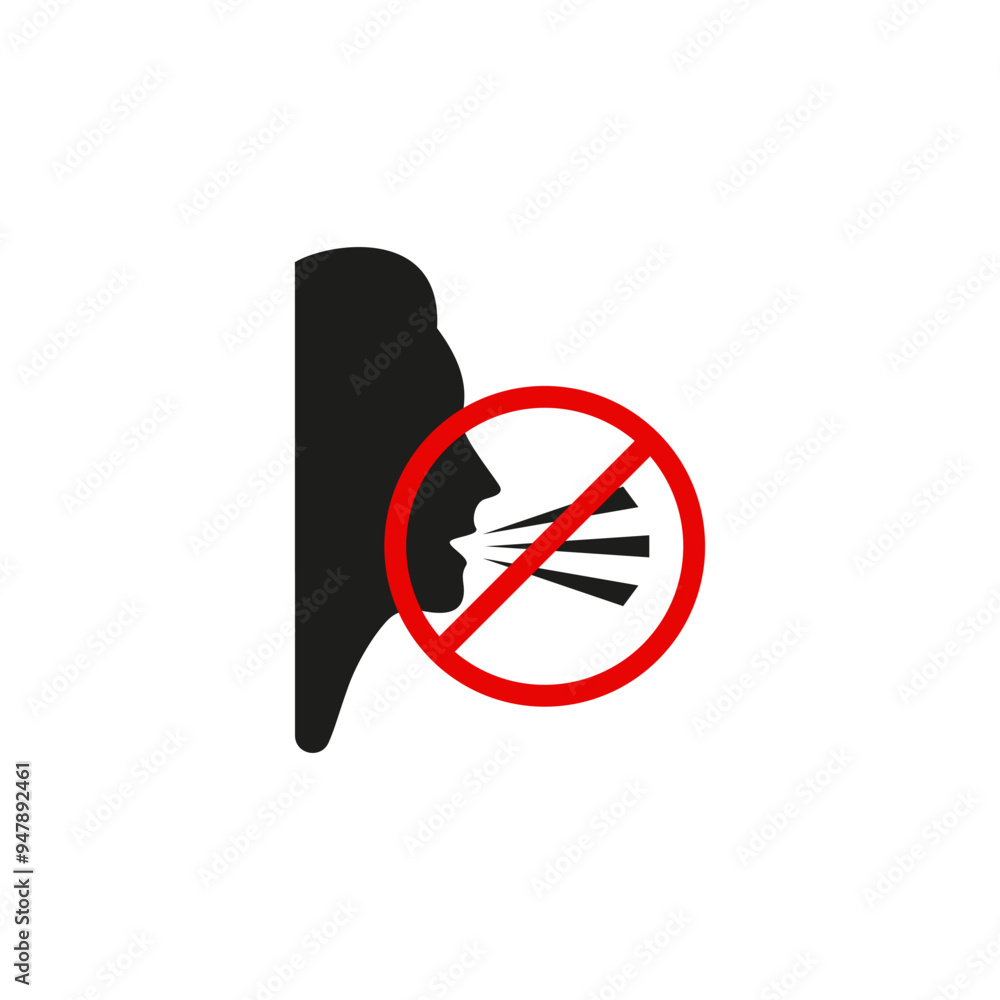 No talk. Keep silence and observe silence. Crossed out symbol with ...