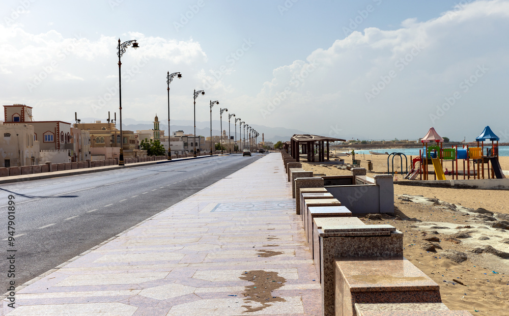 Seaside promenade and playground in Sur, Sultanate of Oman Stock Photo ...