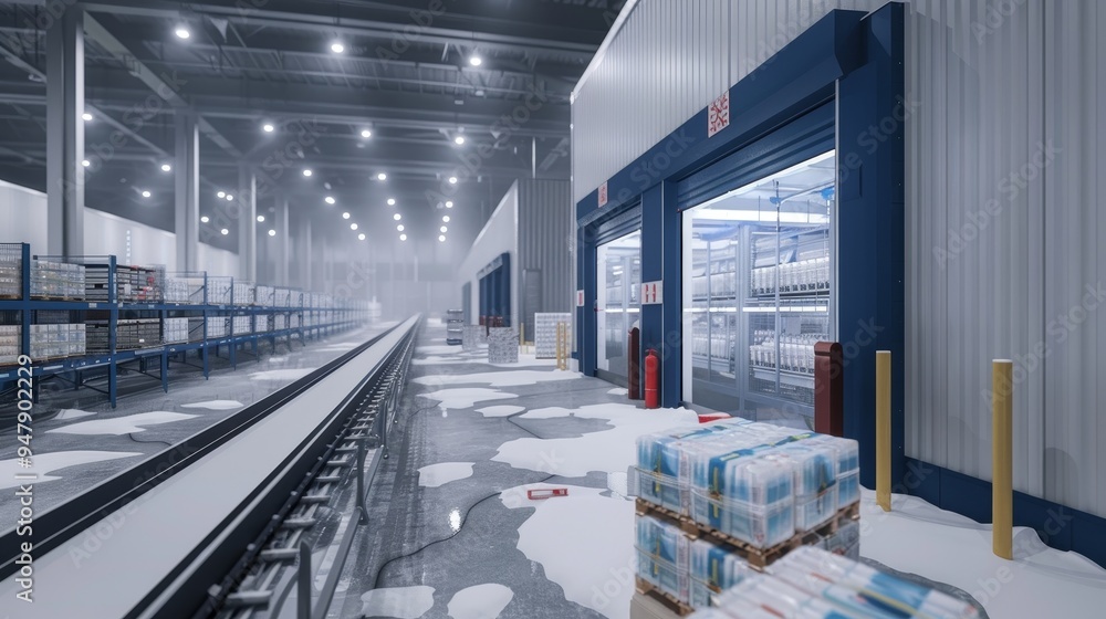 Chilling Efficiency Conveyor Belts Transporting Goods to Refrigeration ...