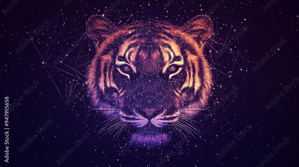 Abstract depiction of a tiger as a starry sky or cosmic scene, created ...