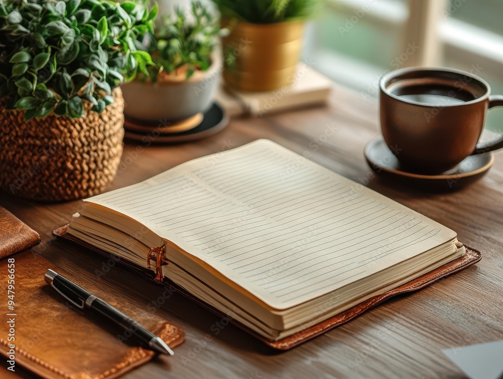 Notebook with lined paper open on a desk, filled with notes Stock ...