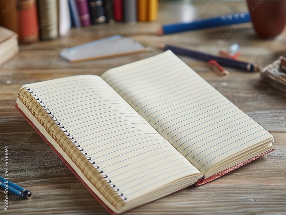 Notebook with lined paper open on a desk, filled with notes Stock ...