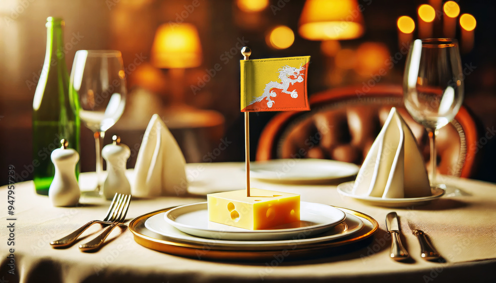A refined presentation of Swiss cheese with an Bhutan flag centerpiece ...