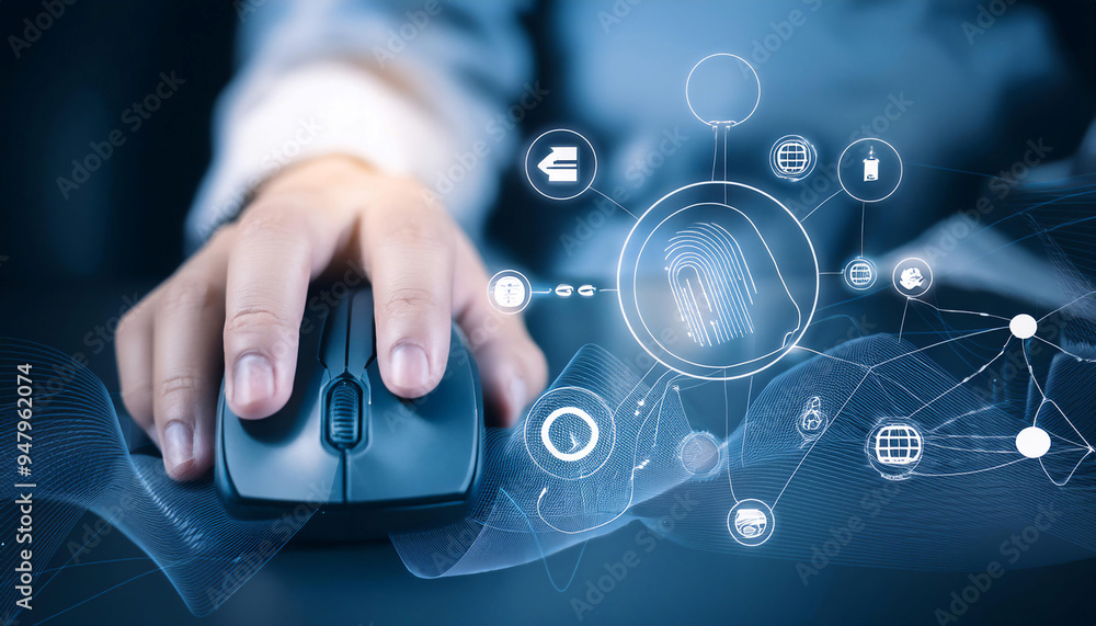 Clicking and digital interaction, featuring elements like computer mice ...