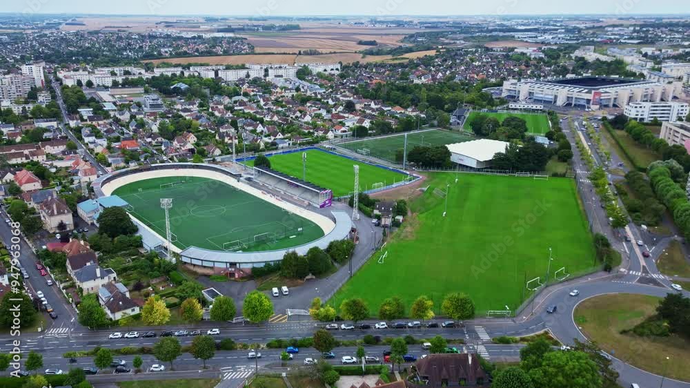 Receding aerial movement from the Venois Stadium and Malherbe Stadium ...