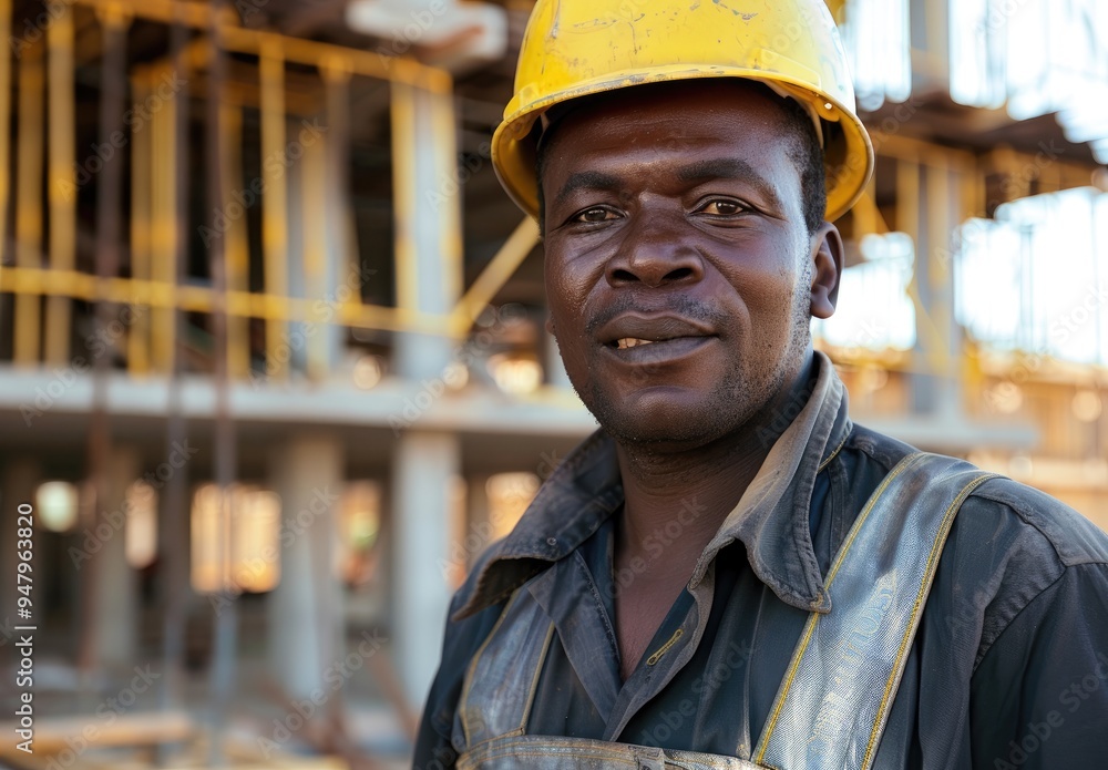 Black African American worker construction in hard safety helmet hat at ...