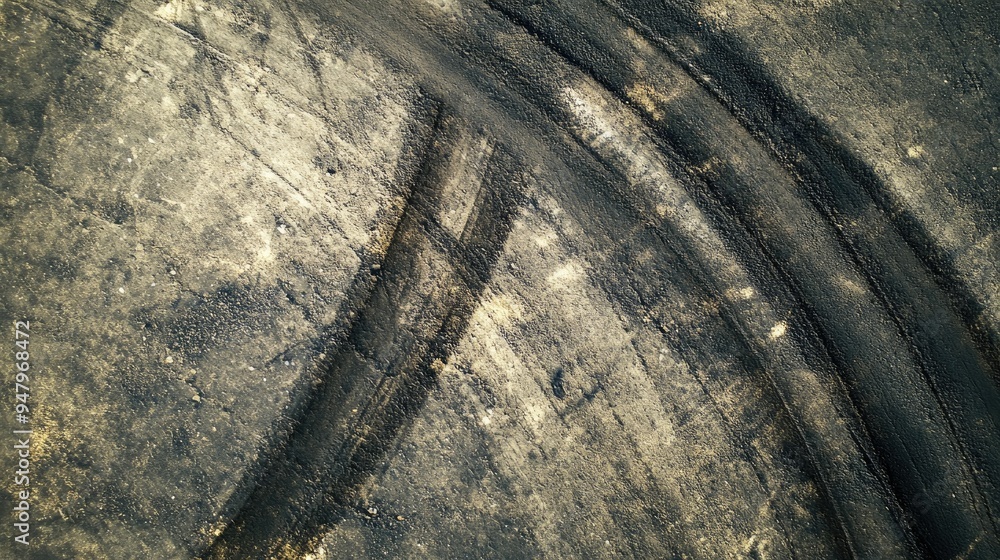 Aerial top view car tire marks burnout Tire marks on the asphalt road ...