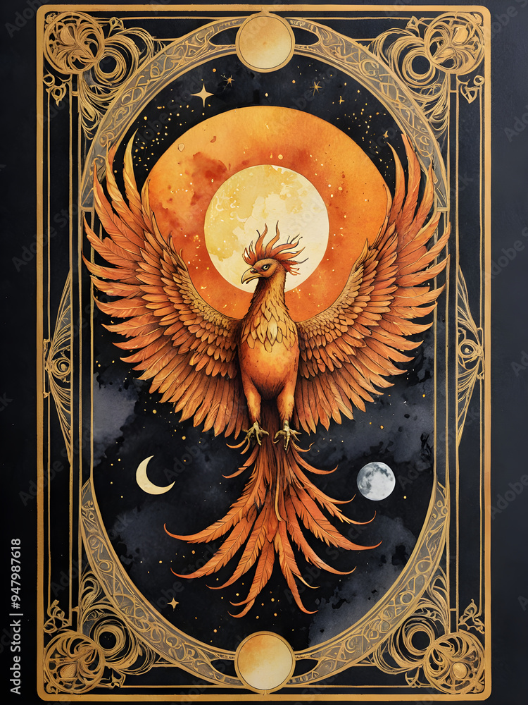 tarot card, a symbolic card illustration of a chariot with phoenix ...
