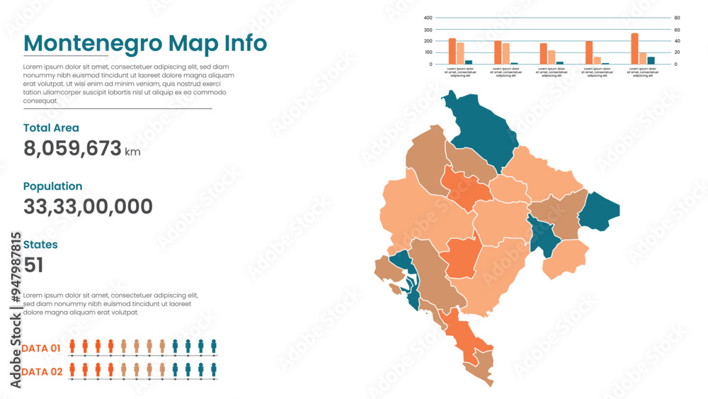 Montenegro political map of administrative divisions states, Colorful ...