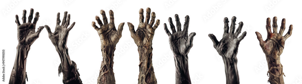 Set of scary zombie hands isolated on transparent background, zombie ...