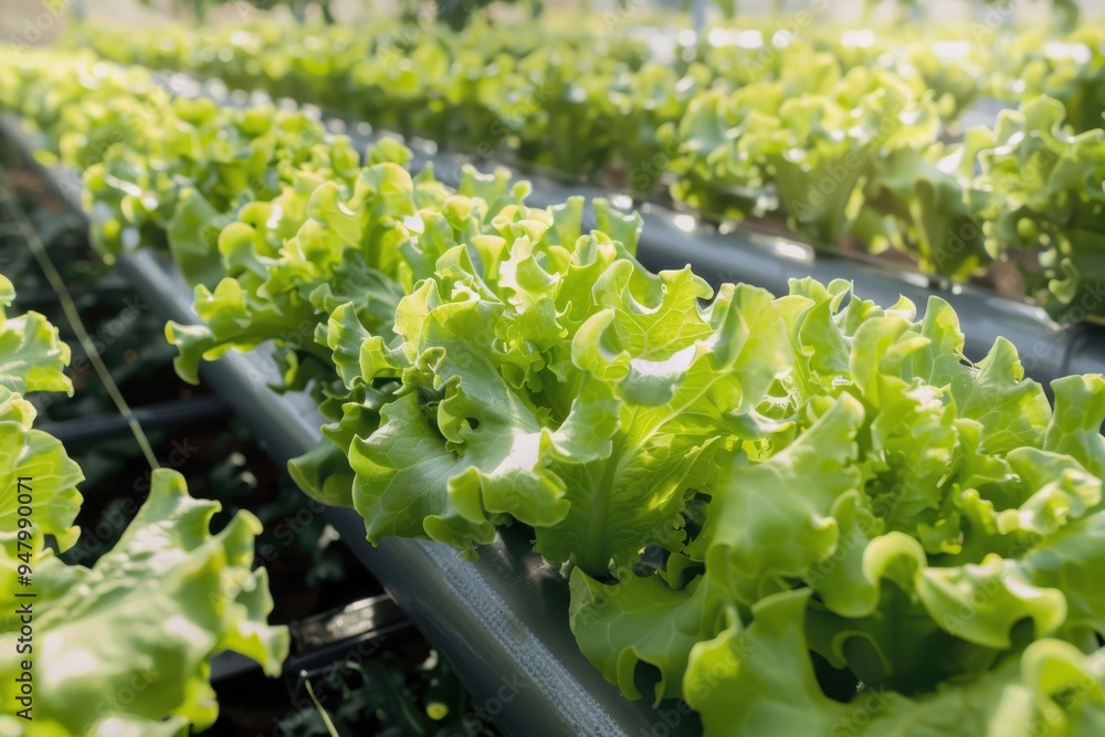 Hydroponic lettuce germinating at a greenhouse Hydroponic crop of ...