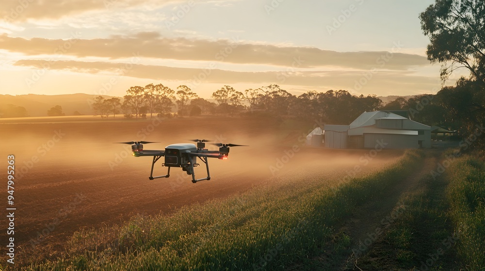 Aerial photograph of a drone equipped with IoT sensors and technology ...