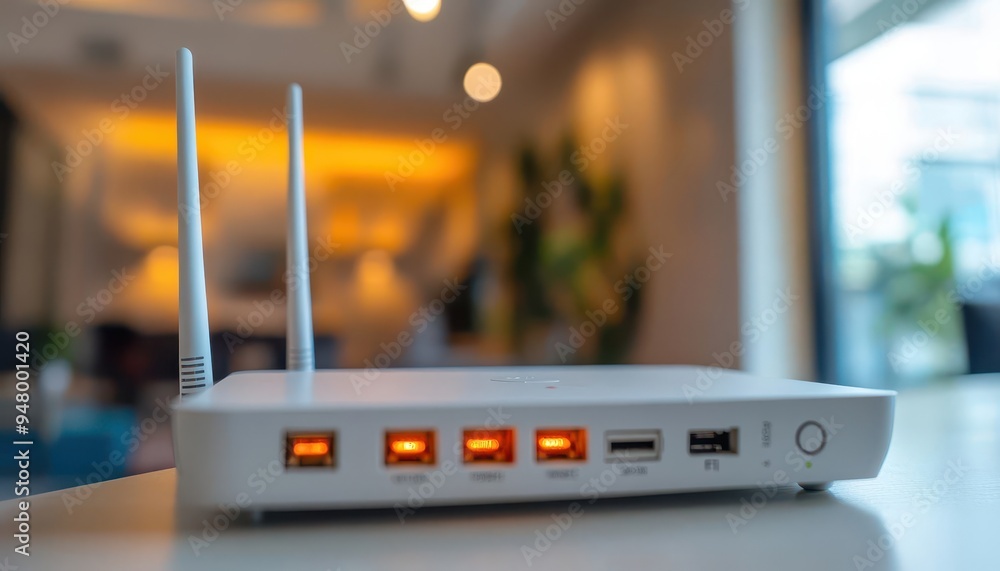 Wireless router with antennas providing Wi-Fi in a modern home Stock ...