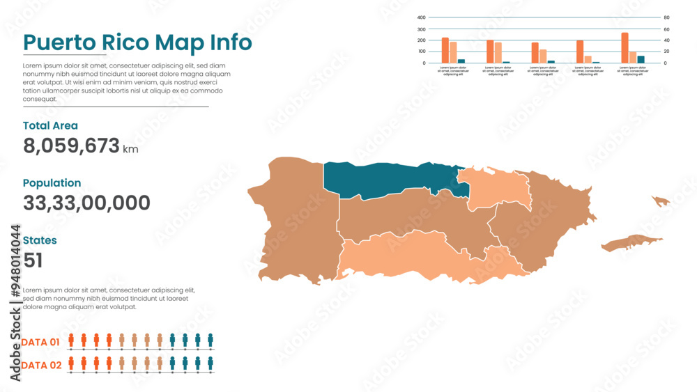 Puerto Rico political map of administrative divisions states, Colorful ...