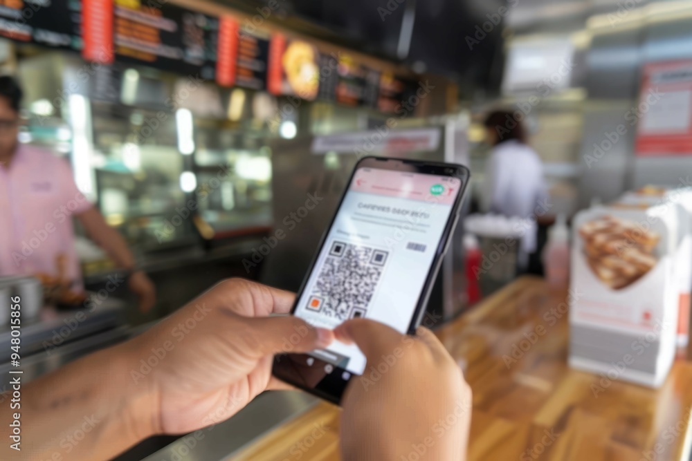 Customer scanning QR code to view food menu online Customer scanning QR ...