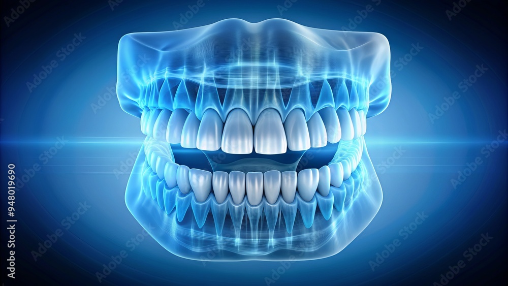 Digital X-ray image of a healthy mouth showing clear white teeth, gums ...