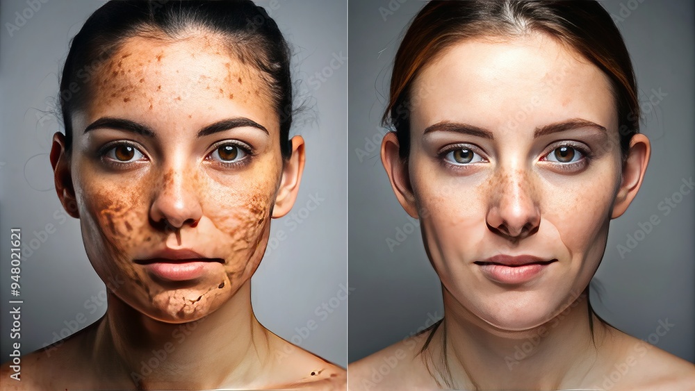 Dramatic transformation of skin tone, with dark spots and ...