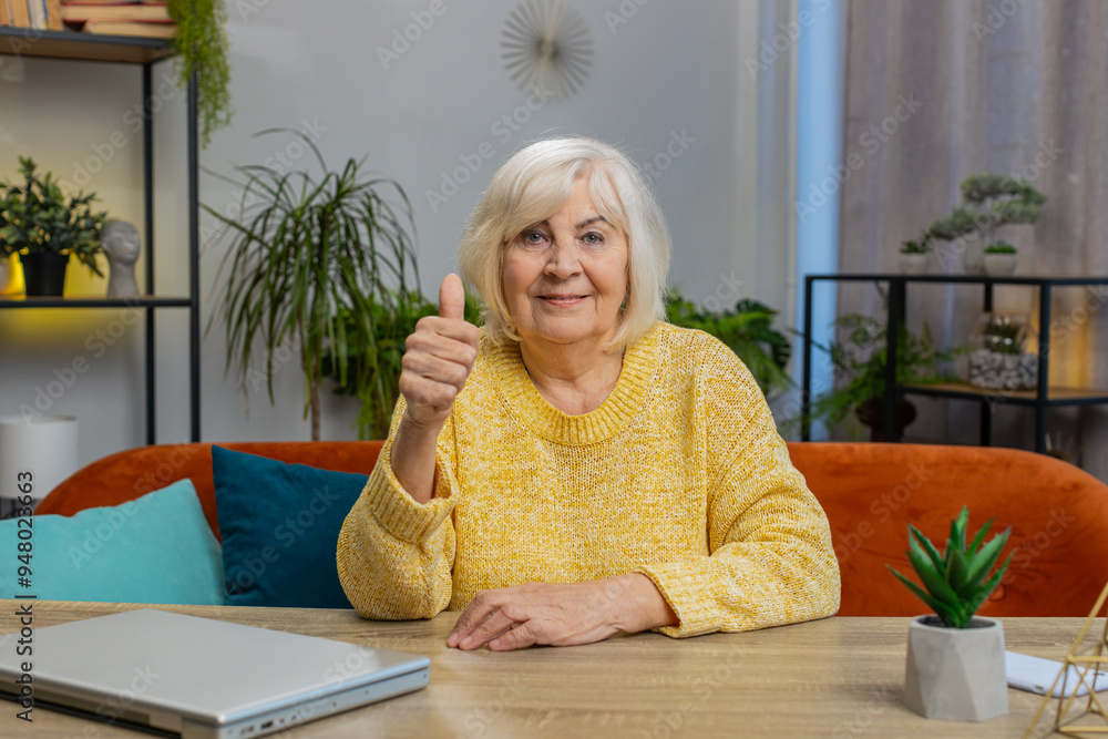 Like. Happy excited senior woman looking approvingly at camera show ...