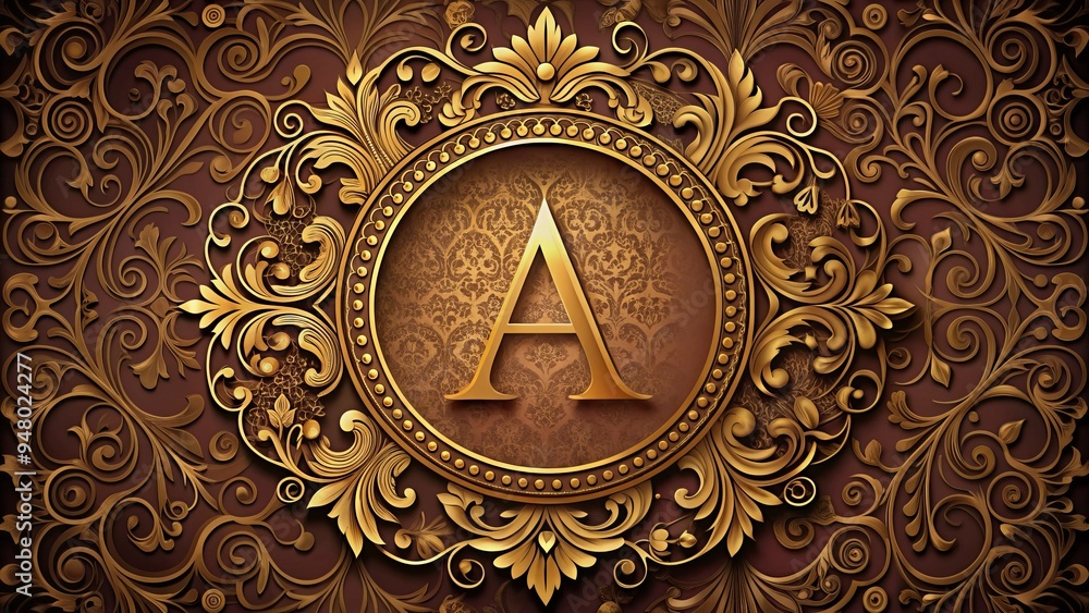 Elegant gold monogrammed letter "A" adorned with intricate filigree and ...
