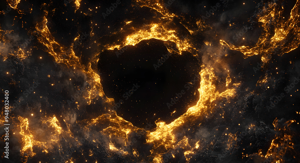 3D Fire Circle Frame with Sparks and Particles on a Black Background ...