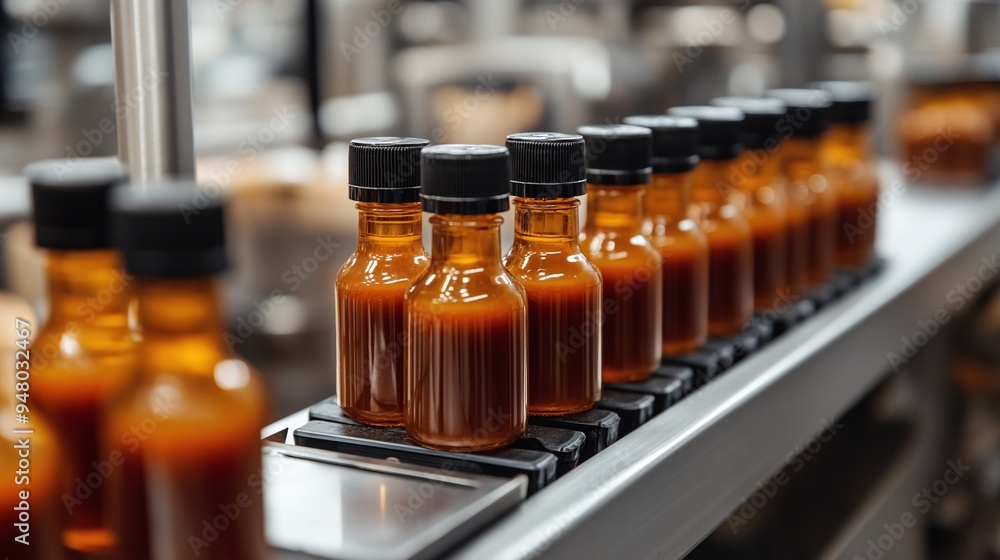 Spiced Perfection on the Line: Amber nectar awaits bottling as rows of ...