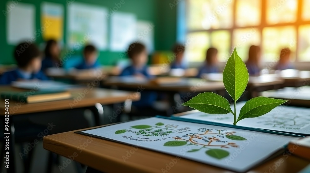 A classroom filled with students learning about ecosystems, with charts ...