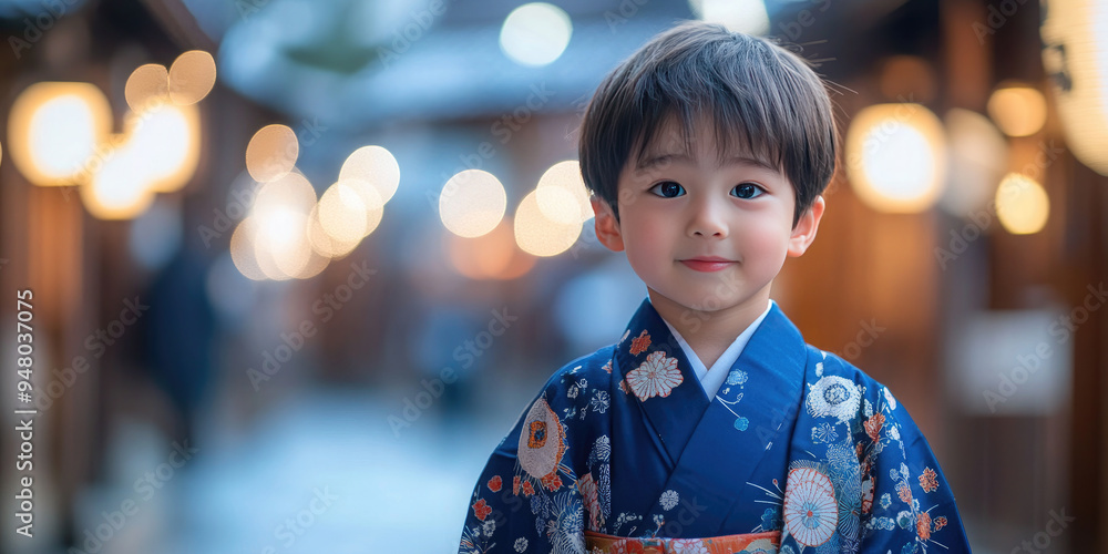 Young japanese boy in traditional kimono smiles broadly while ...