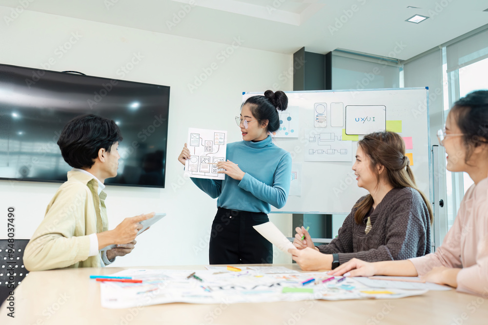 Team Collaboration On Ux Ui Design Project In Modern Office Setting