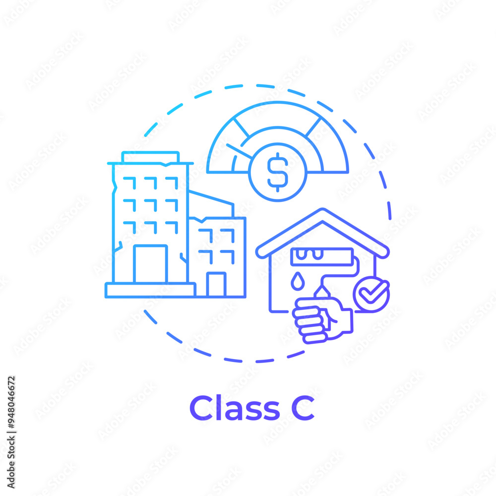 Property class C blue gradient concept icon. Older buildings. Need ...