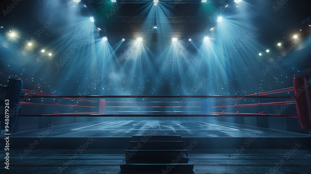 WWE wrestling ring corner. Empty boxing ring with spotlight Stock Photo ...