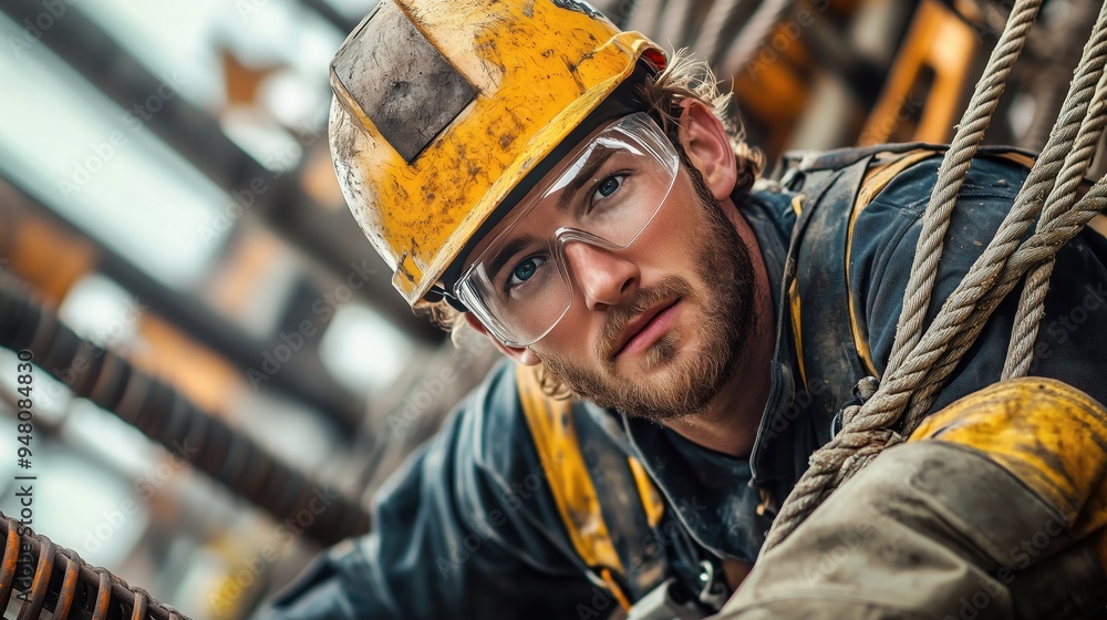 Rope Access Construction Worker Focused on Site Safety. Construction ...