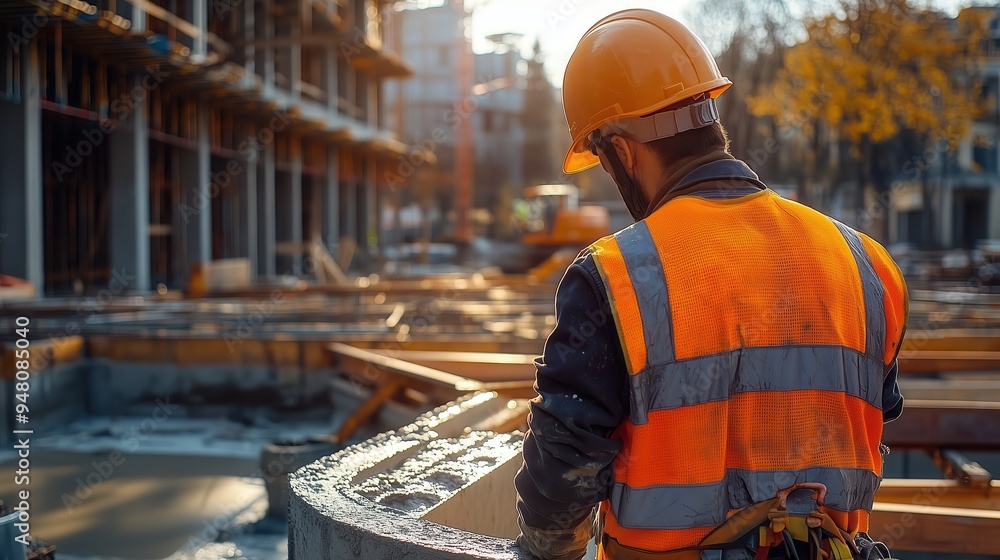 Construction Worker Inspecting Concrete Formwork. Construction worker ...