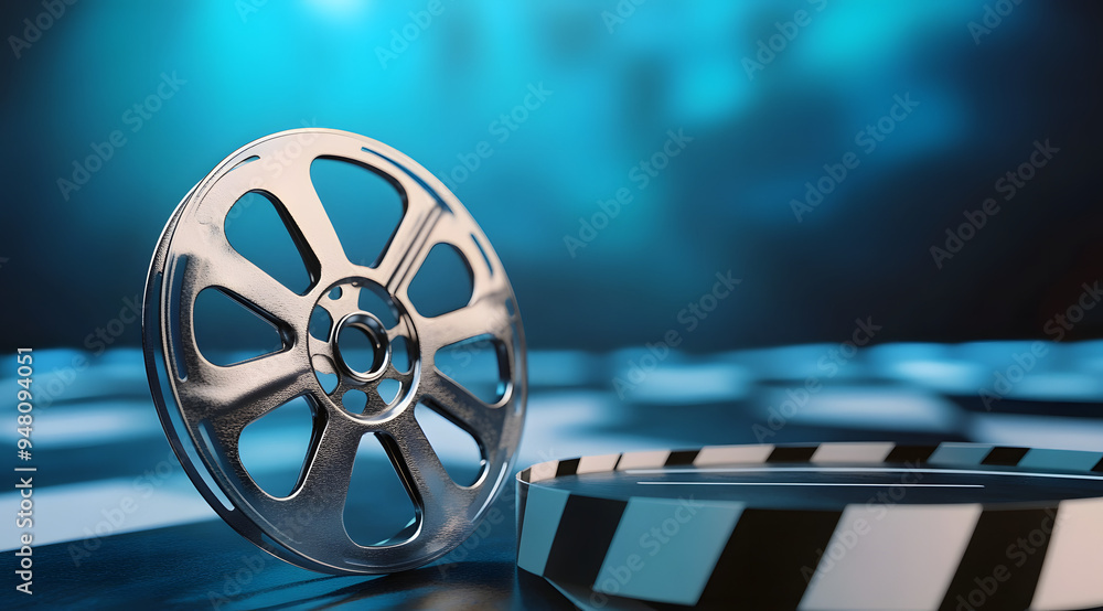 Film Reel and Clapperboard on an Abstract Background, Symbolizing the ...